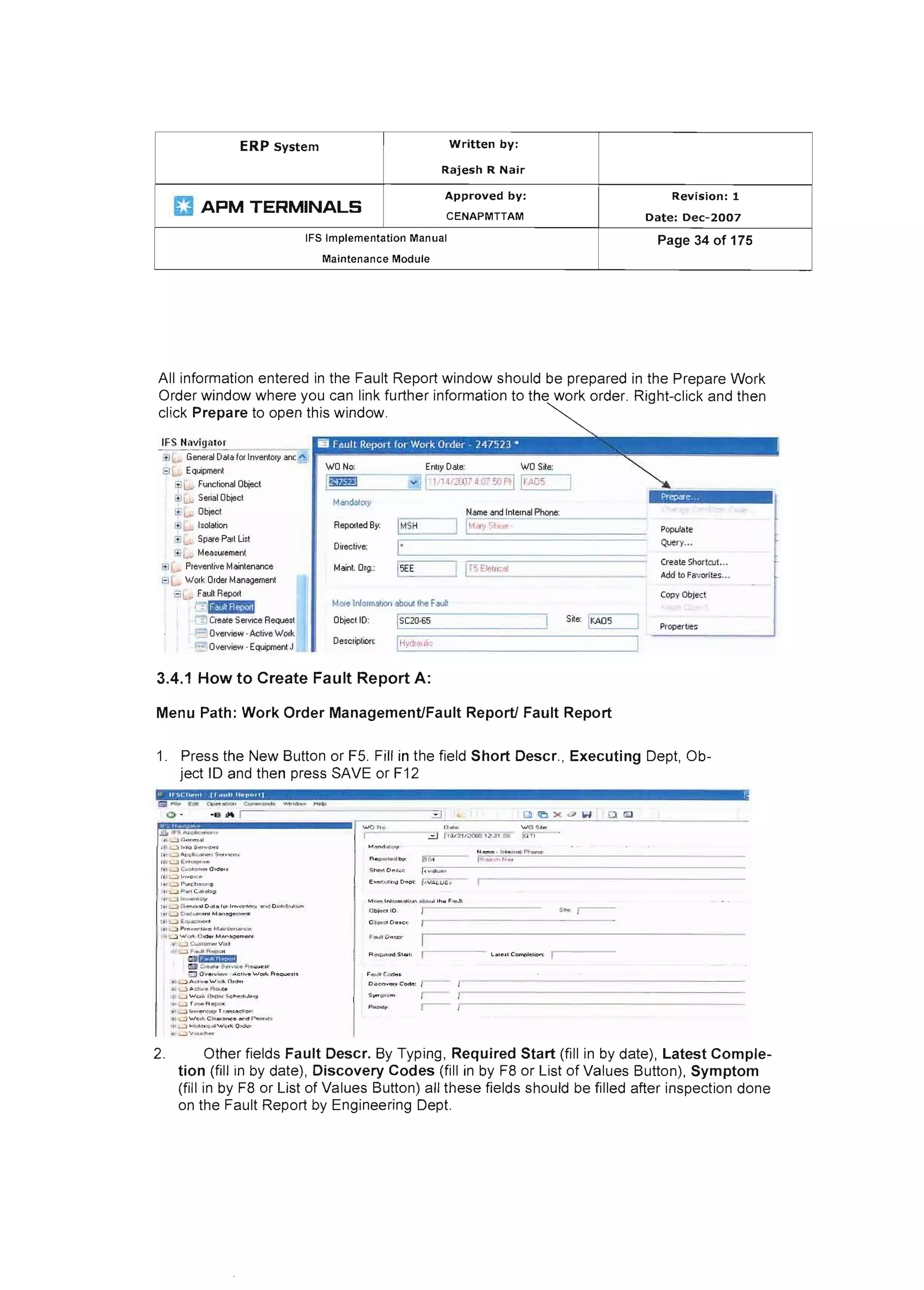 IFS ERP, Maintenance module, Implemention manual - Rajesh R.Nair | PDF