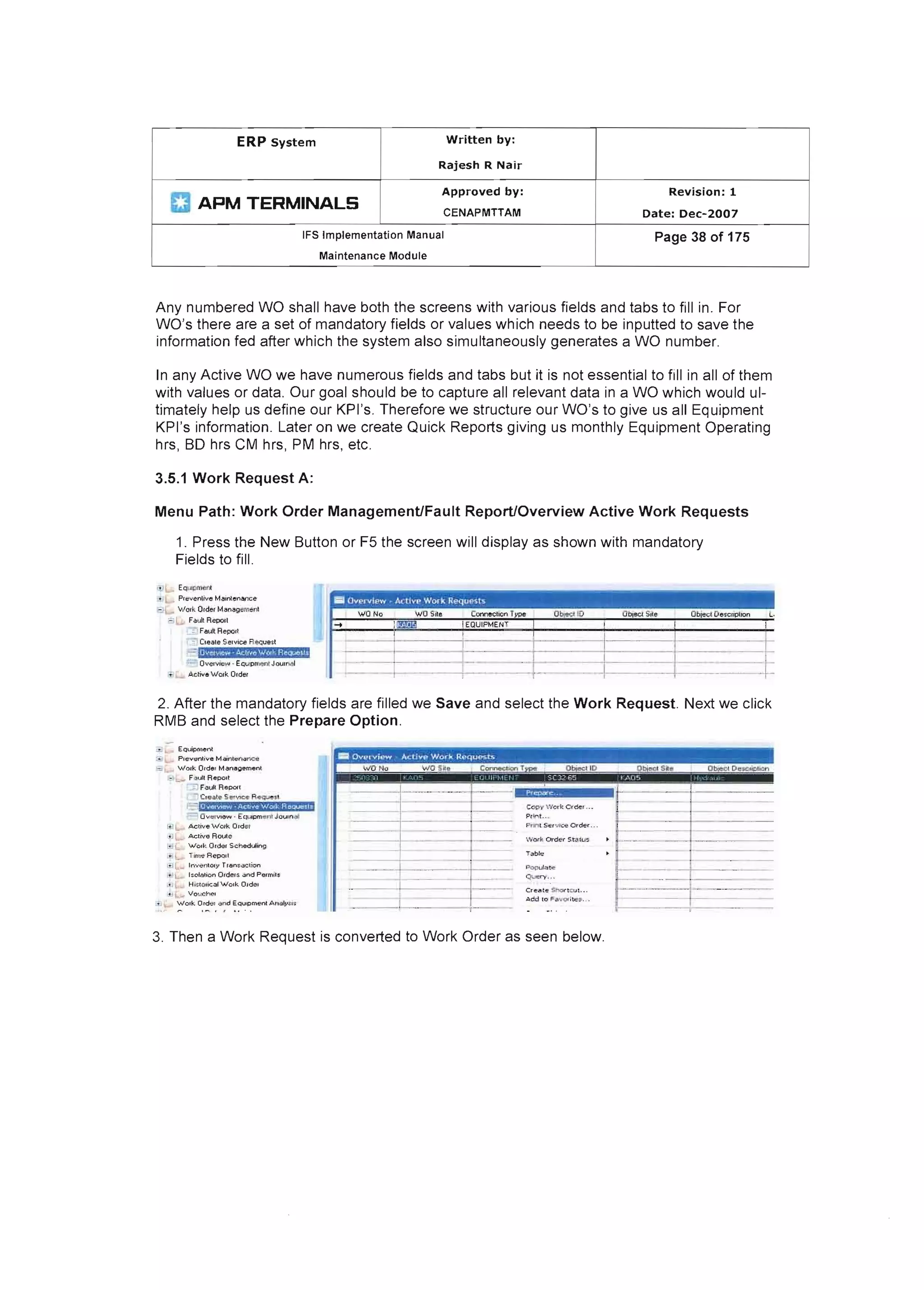 IFS ERP, Maintenance module, Implemention manual - Rajesh R.Nair | PDF