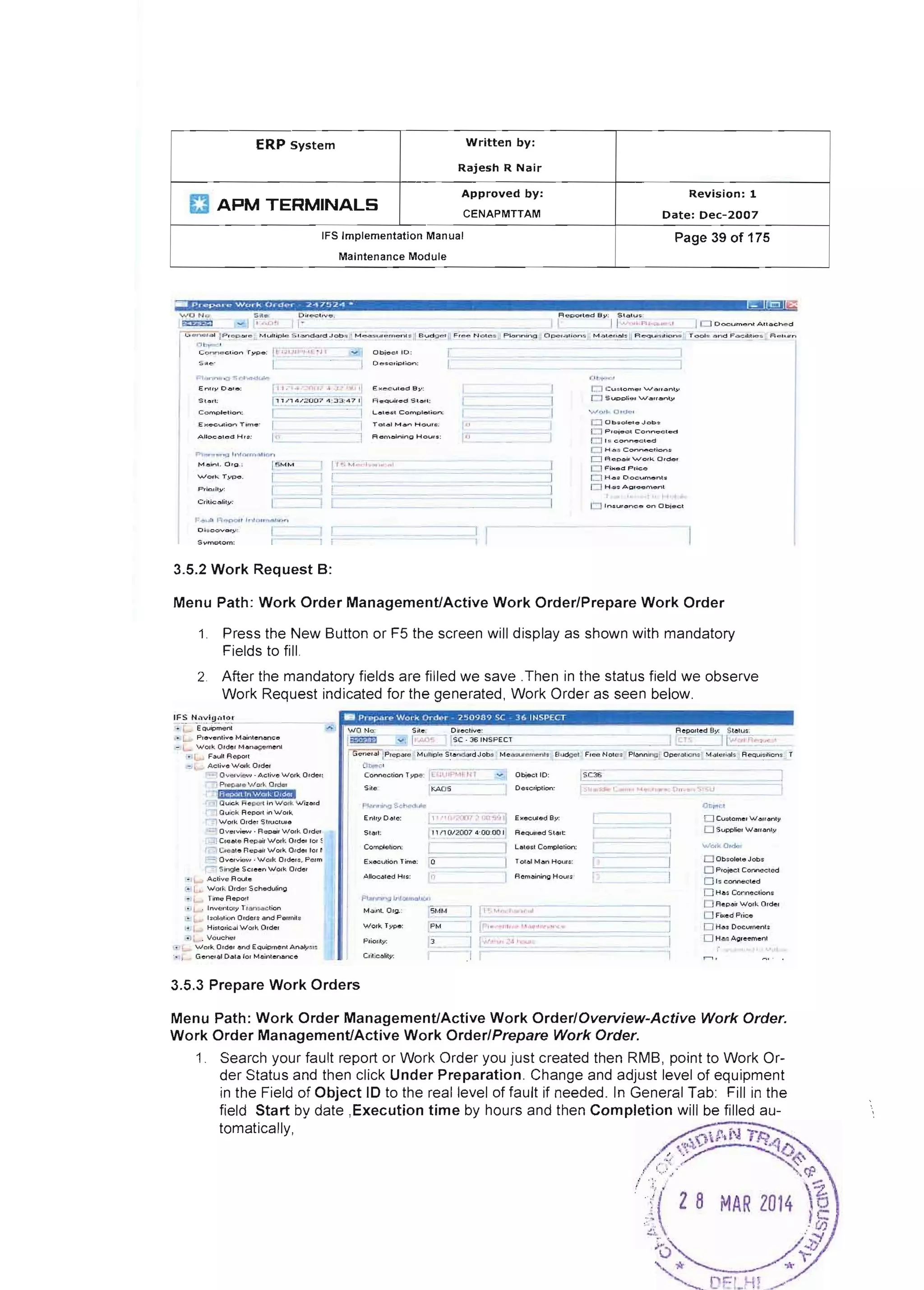 IFS ERP, Maintenance module, Implemention manual - Rajesh R.Nair | PDF