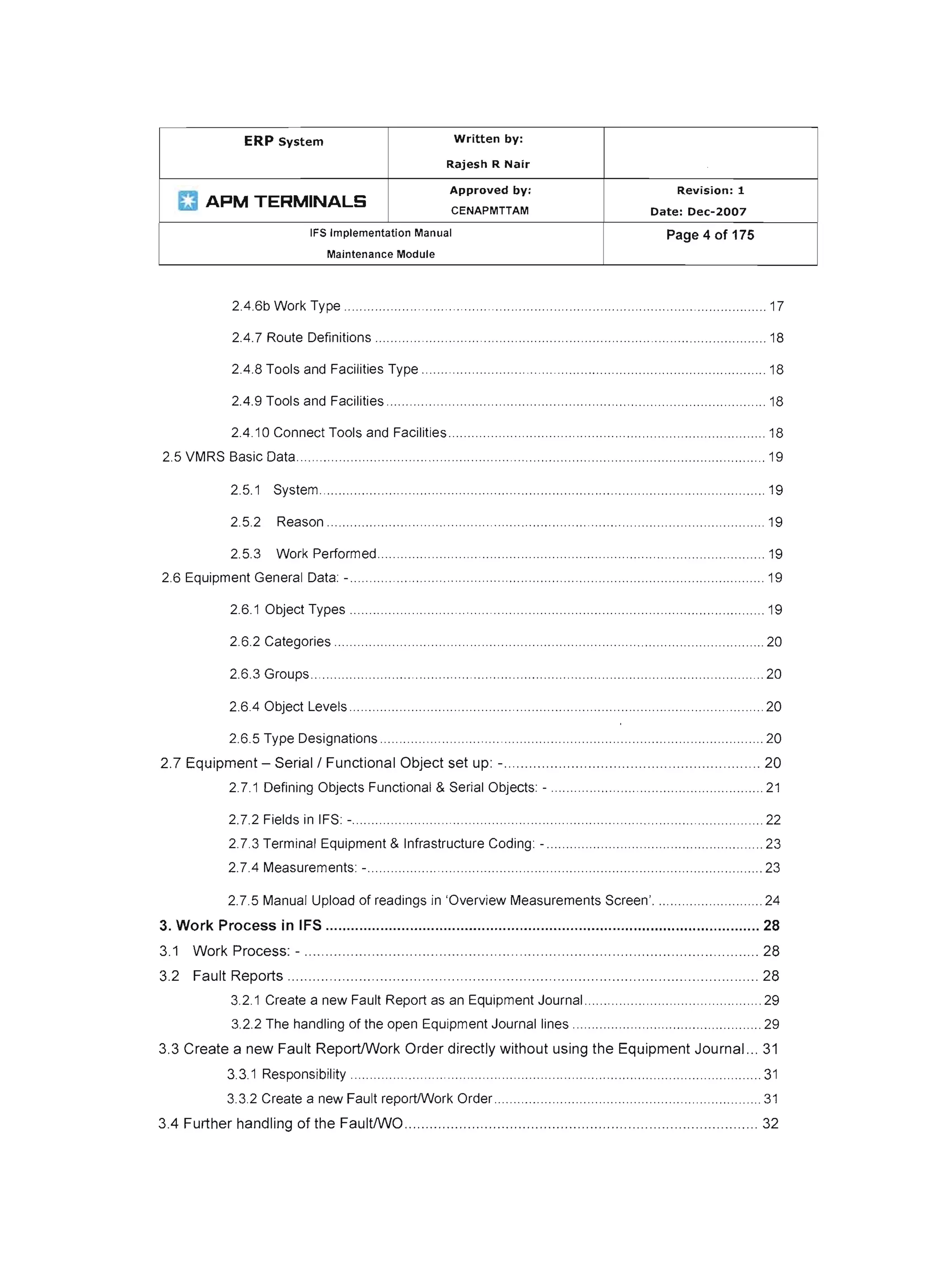 IFS ERP, Maintenance module, Implemention manual - Rajesh R.Nair | PDF