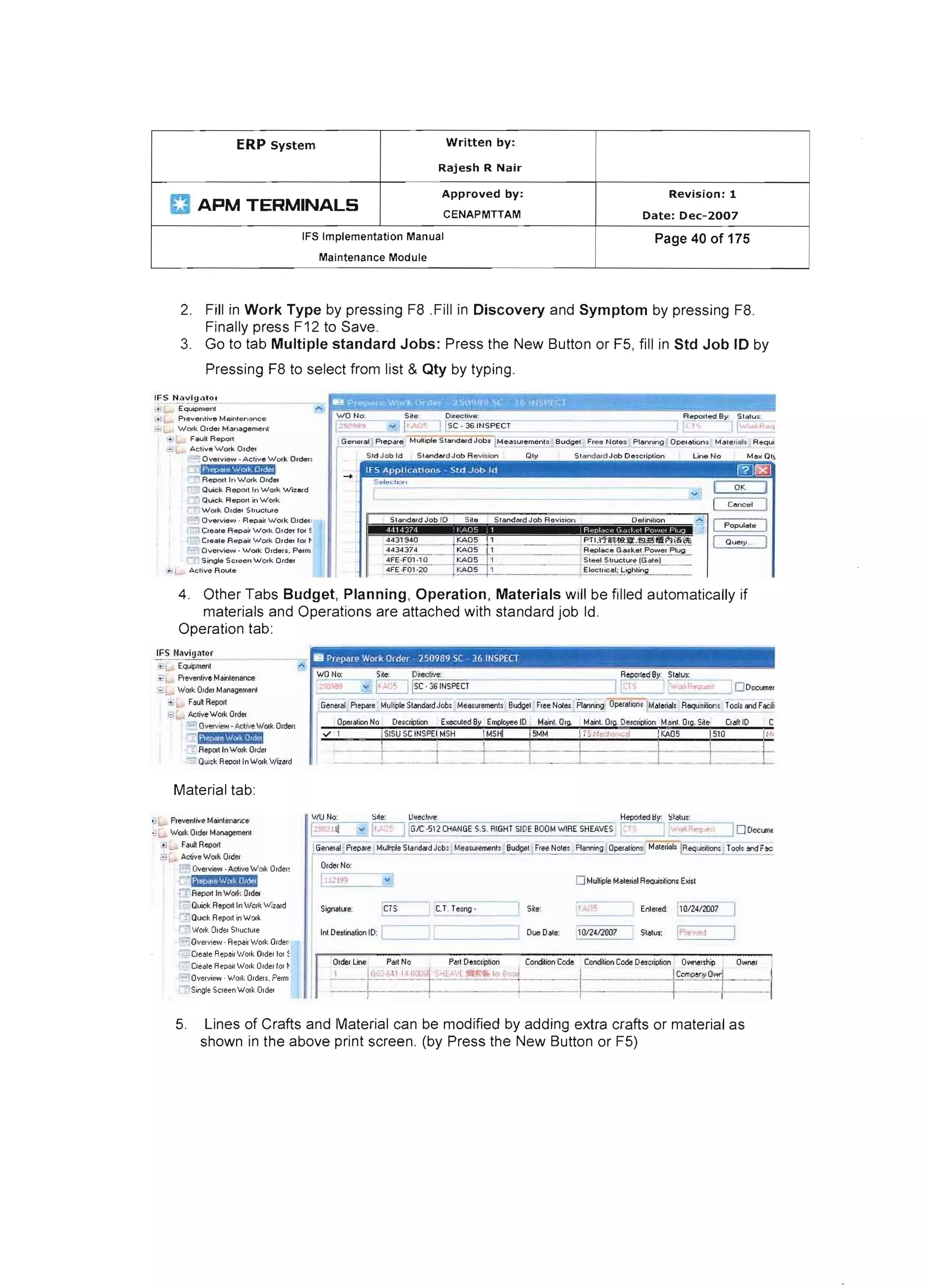 IFS ERP, Maintenance module, Implemention manual - Rajesh R.Nair | PDF