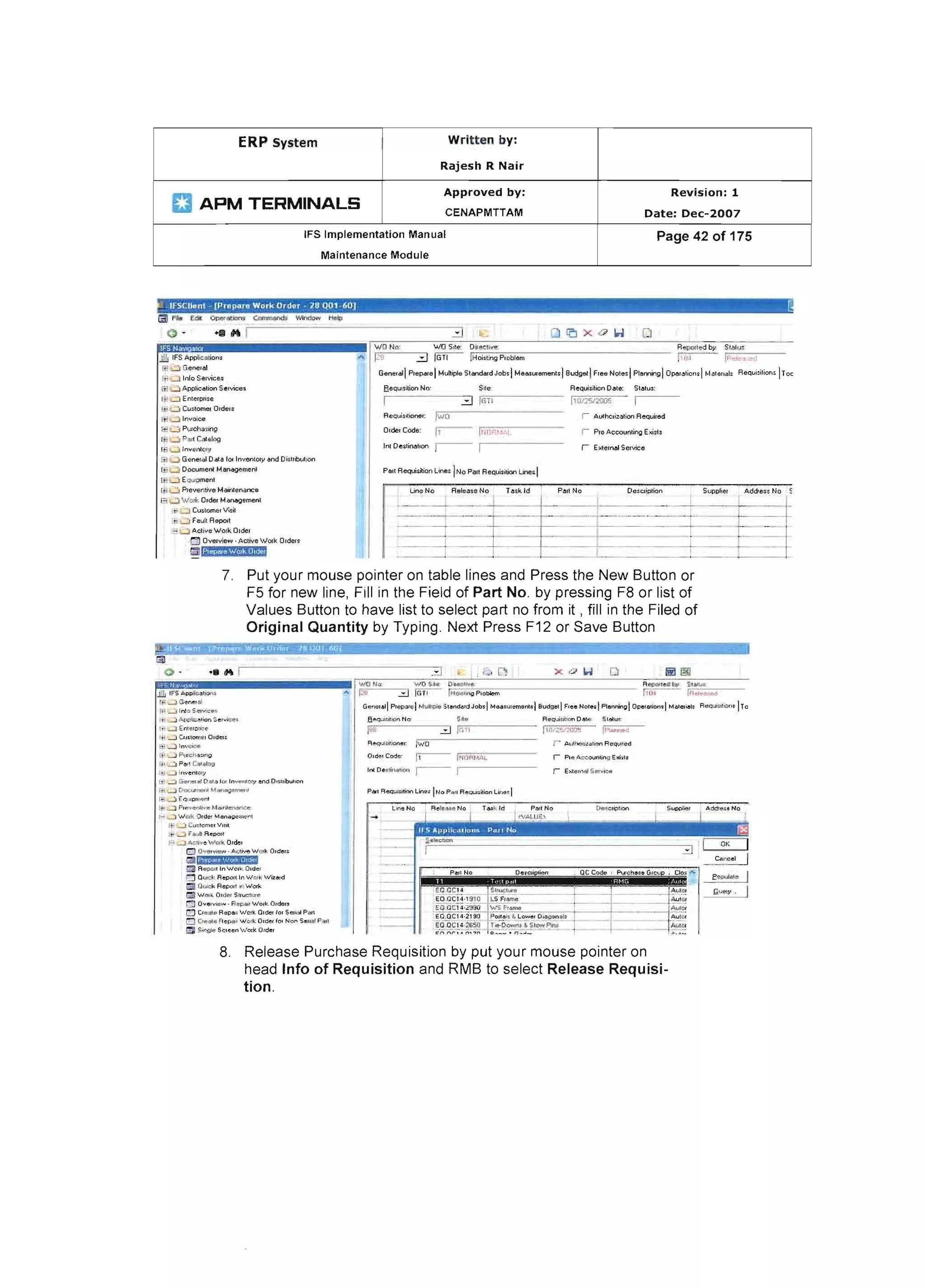 IFS ERP, Maintenance module, Implemention manual - Rajesh R.Nair | PDF