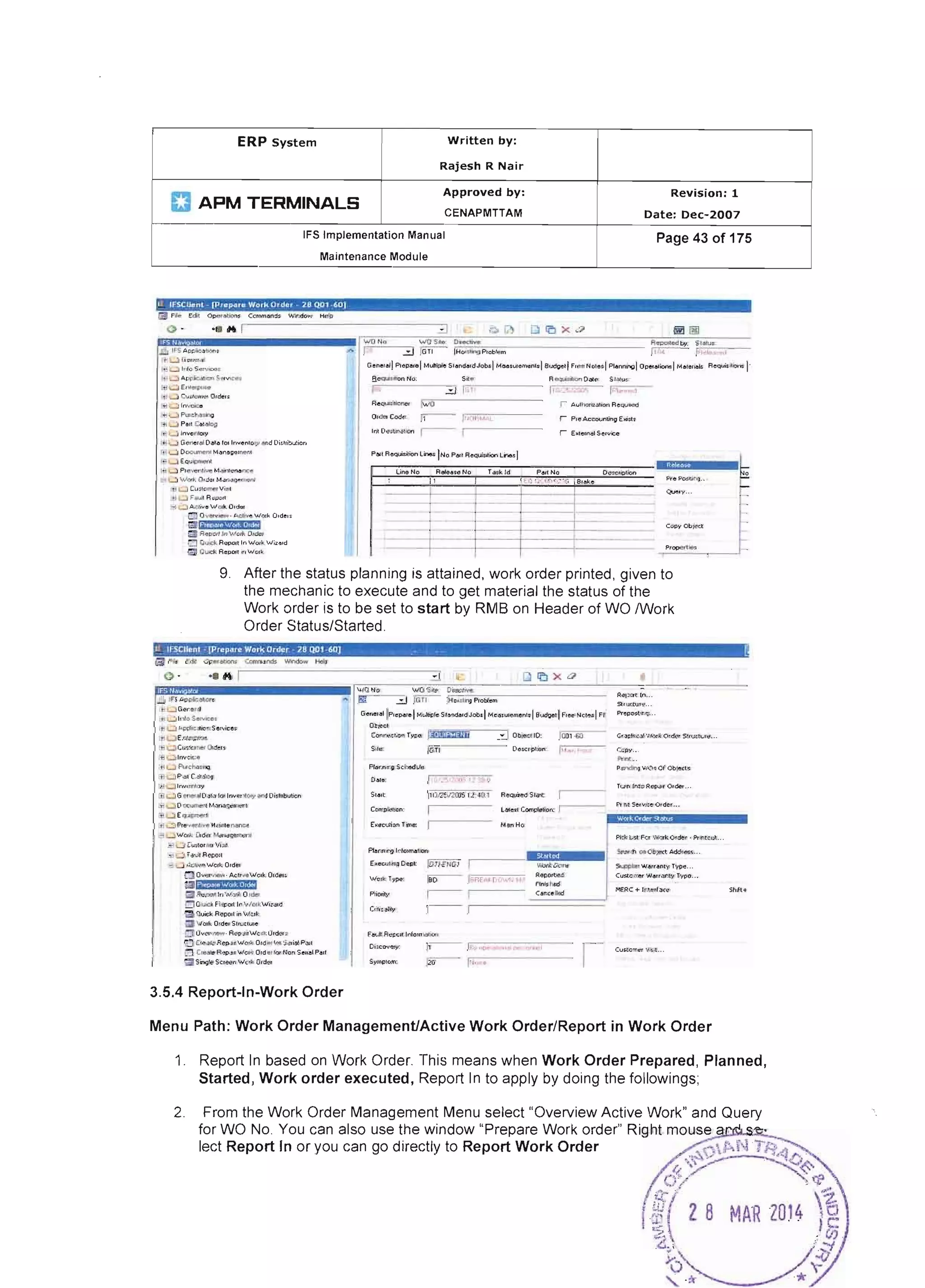 IFS ERP, Maintenance module, Implemention manual - Rajesh R.Nair | PDF