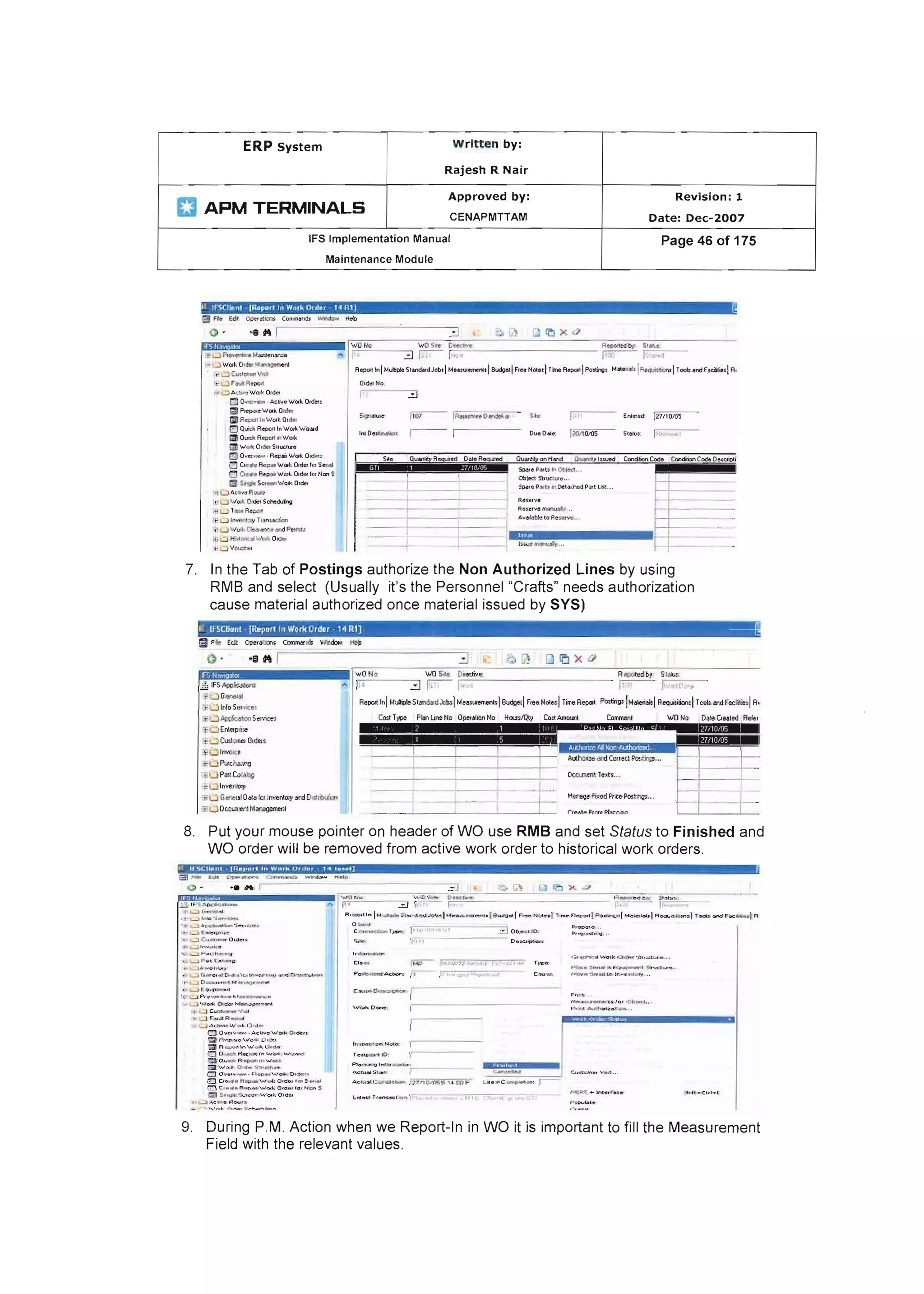 IFS ERP, Maintenance module, Implemention manual - Rajesh R.Nair | PDF