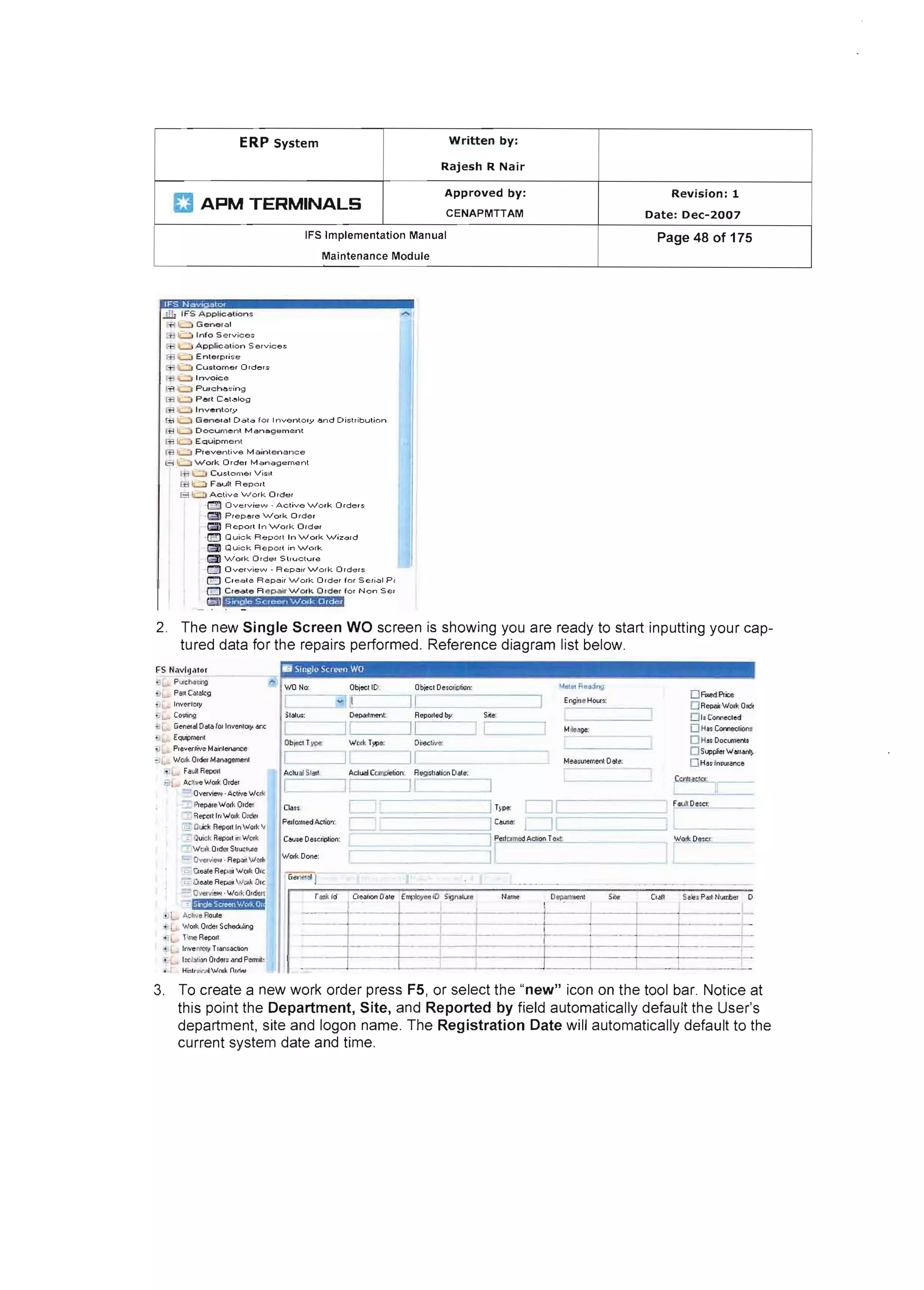 IFS ERP, Maintenance module, Implemention manual - Rajesh R.Nair | PDF