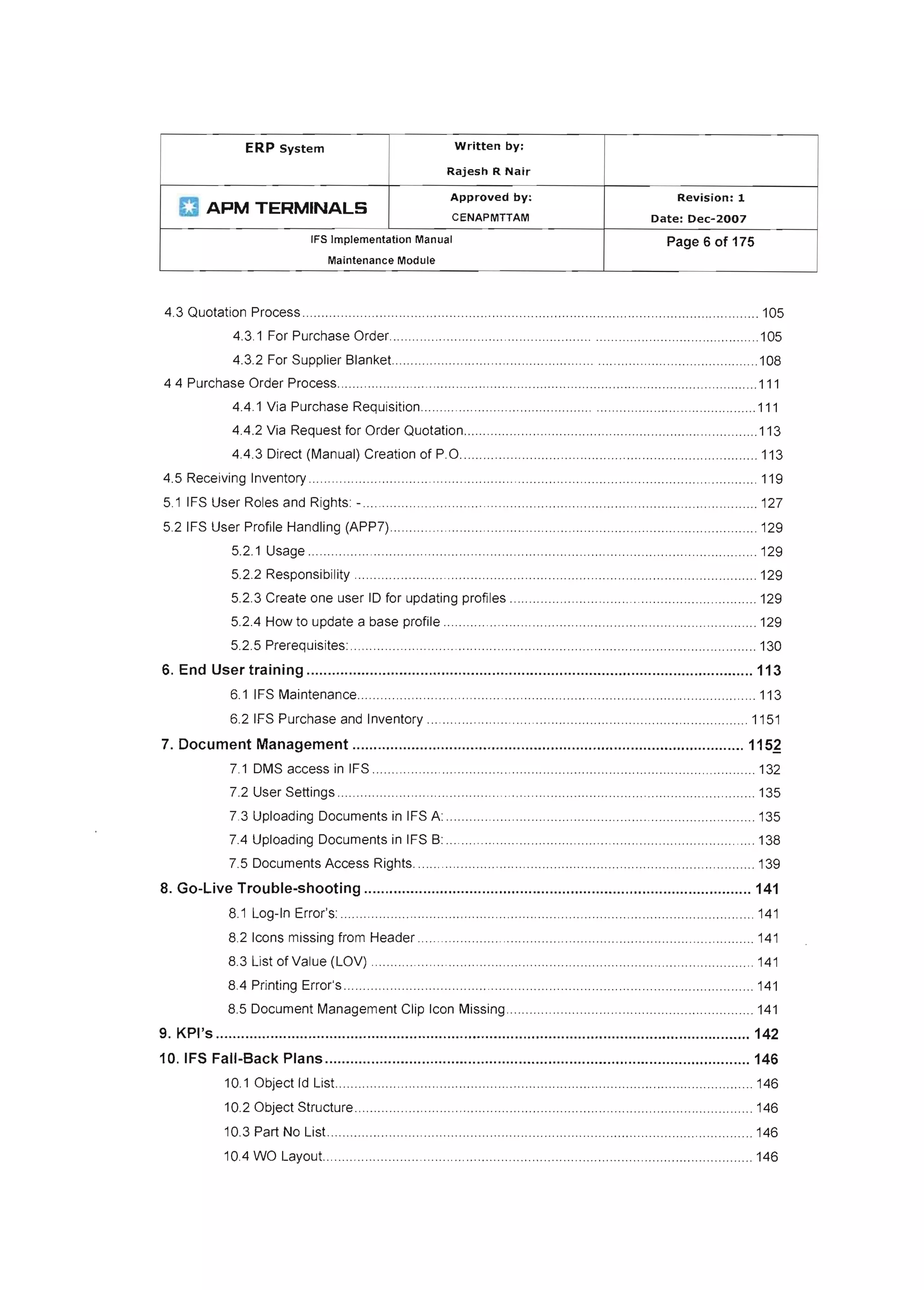 IFS ERP, Maintenance module, Implemention manual - Rajesh R.Nair | PDF