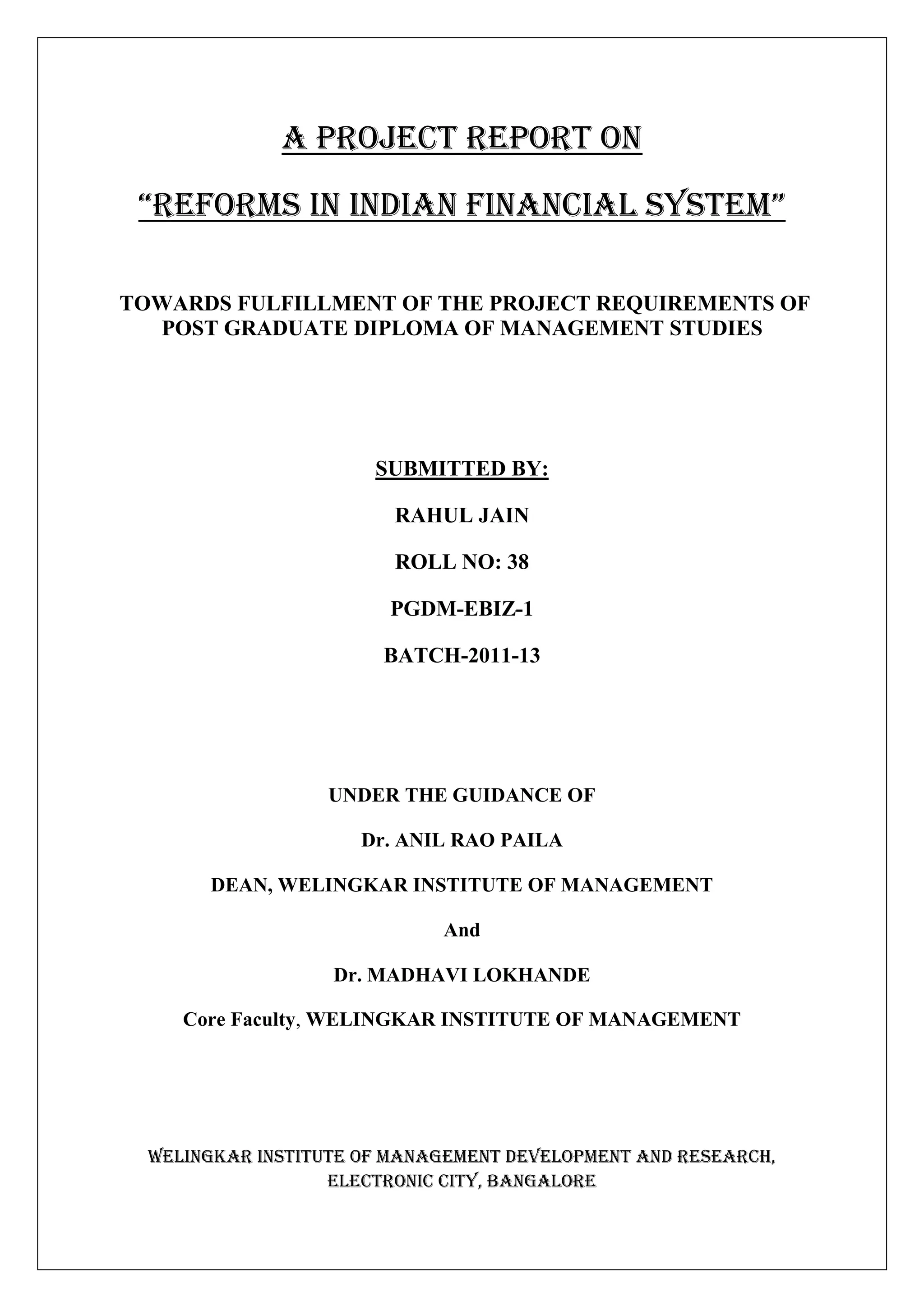 INDIAN FINANCIAL SYSTEM - REFORMS | DOCX