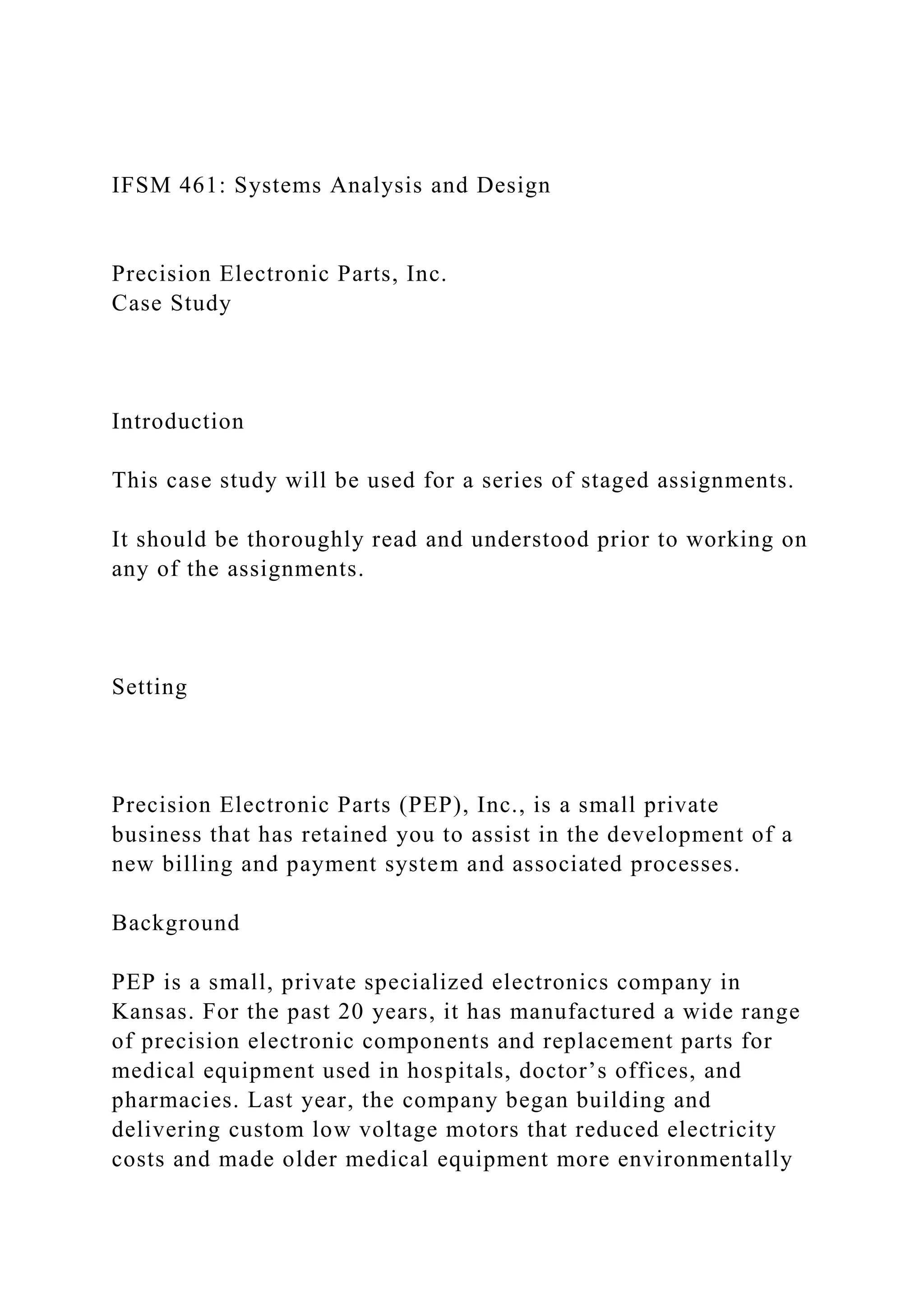 IFSM 461 Systems Analysis and Design Precision Electronic P.docx | Business Administration ...