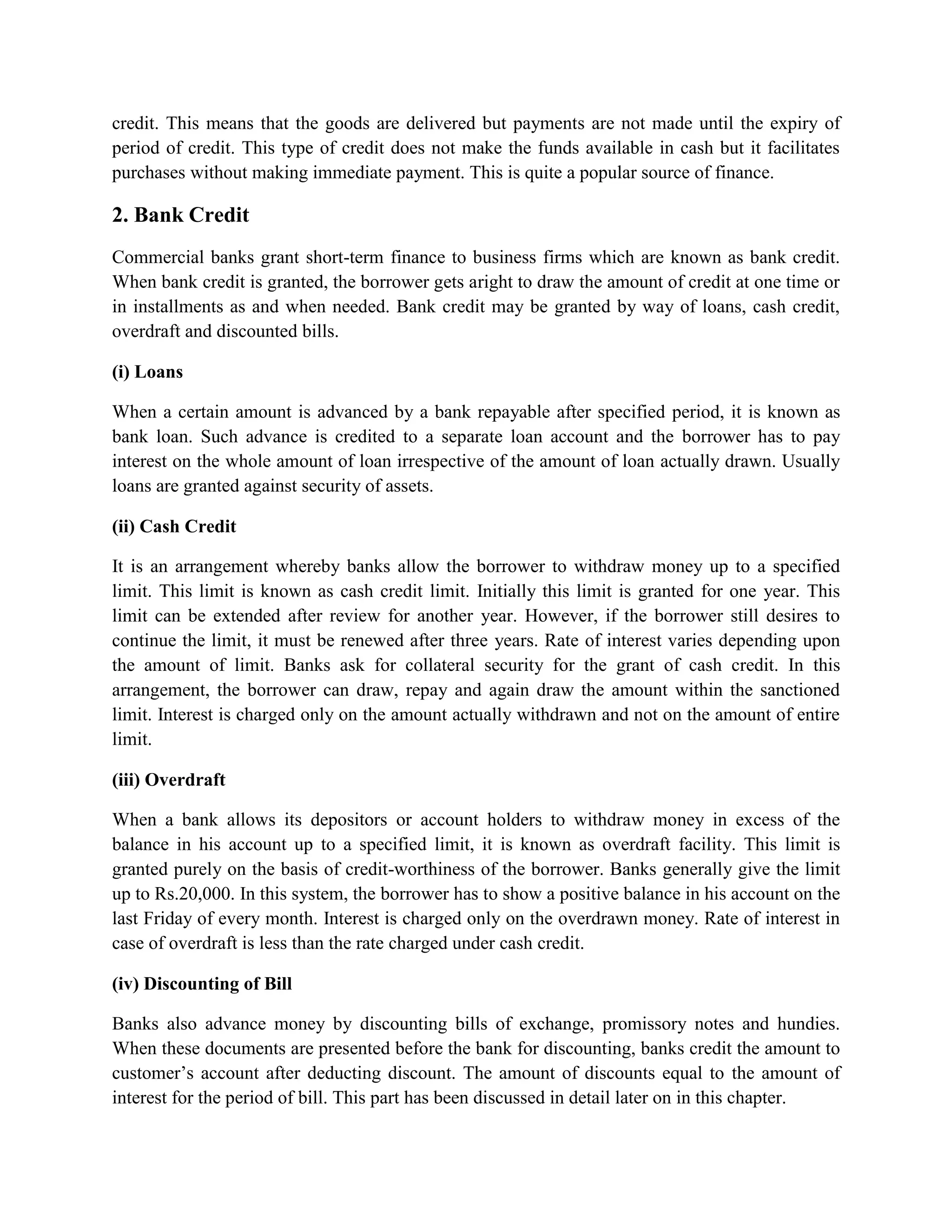 sources of short term finance. | DOCX