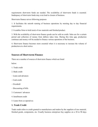sources of short term finance. | DOCX