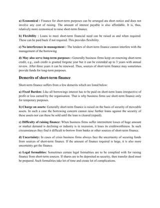 sources of short term finance. | DOCX
