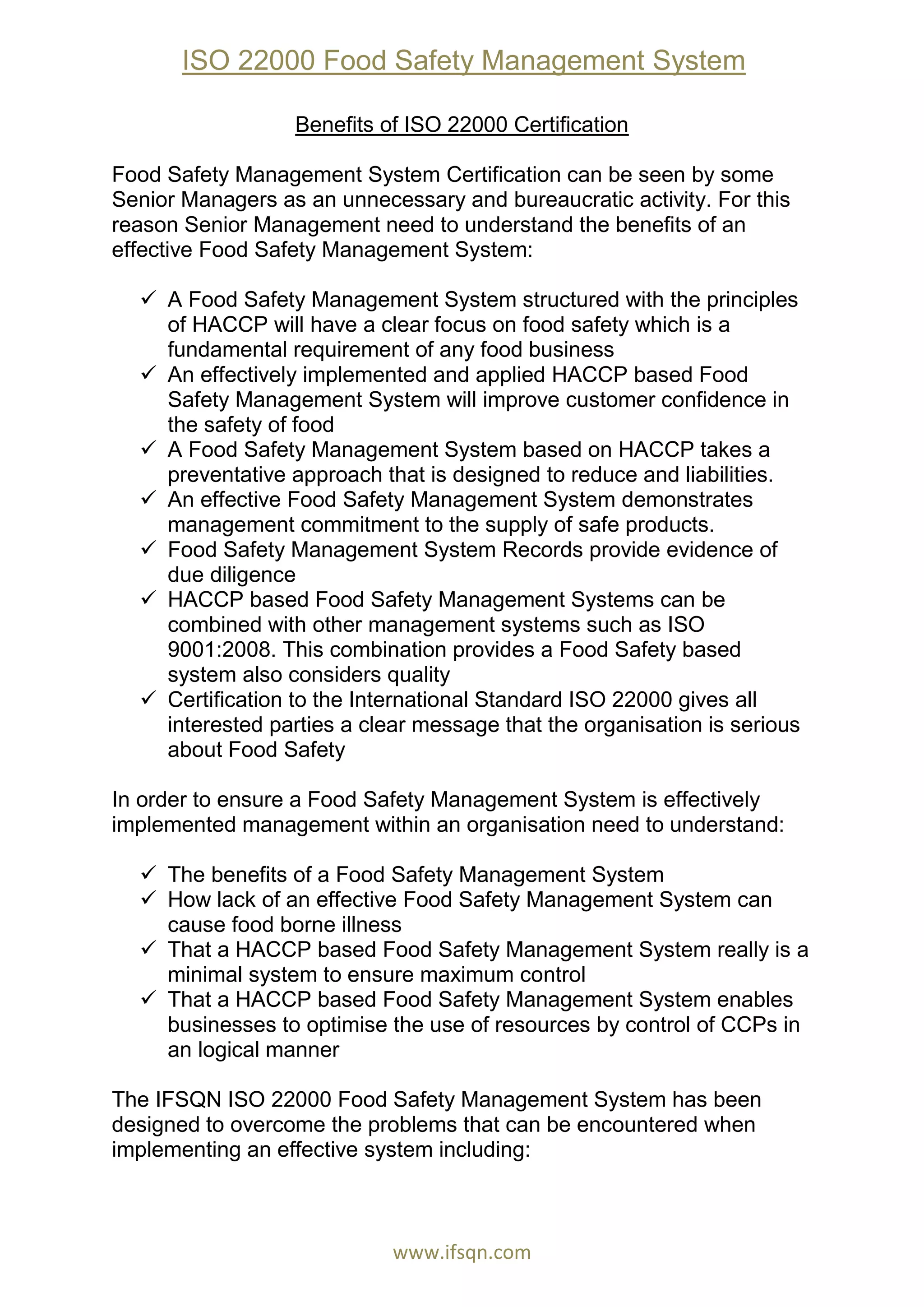 i.s.o 22000 food safety management system product information . | PDF