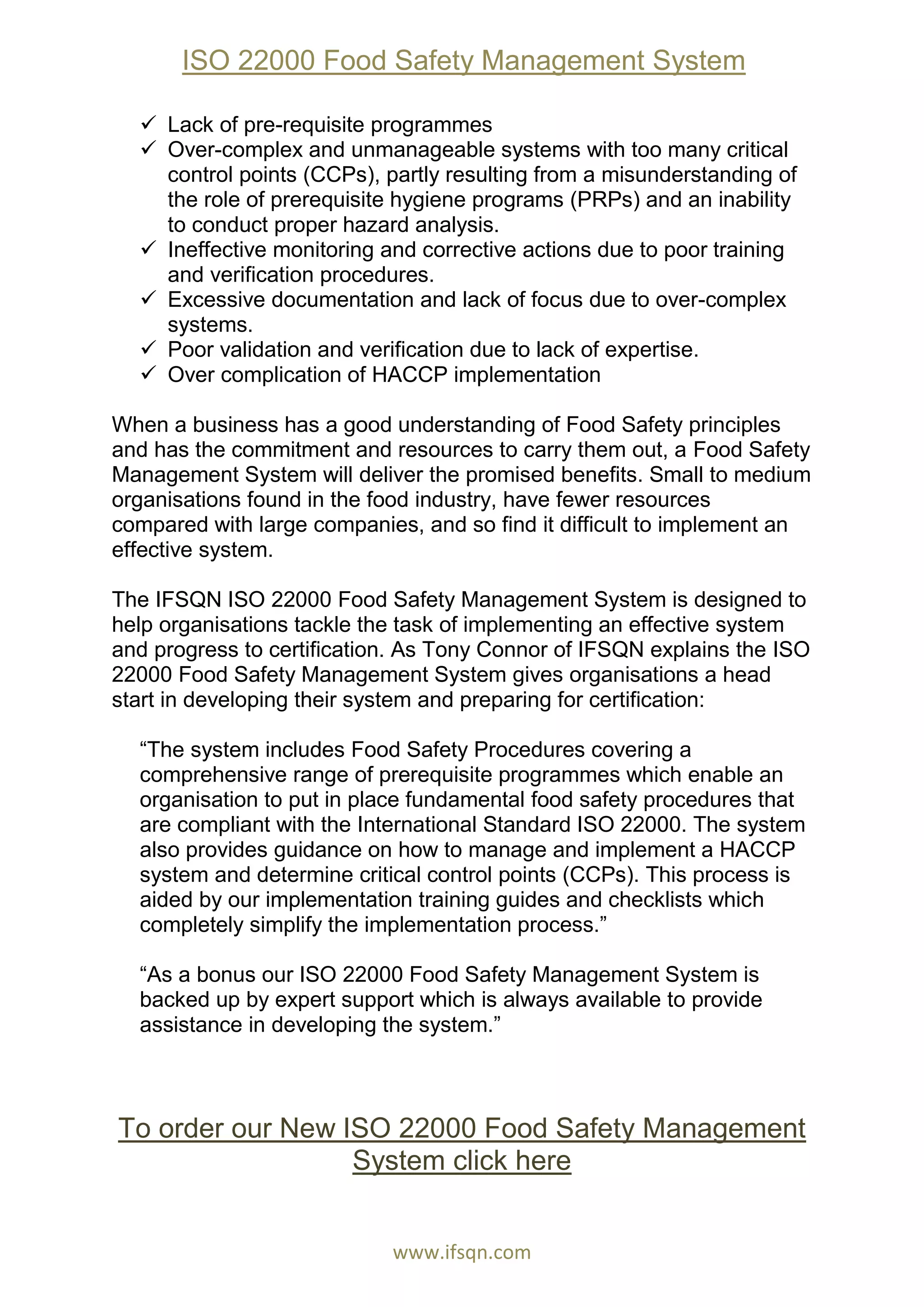 i.s.o 22000 food safety management system product information . | PDF