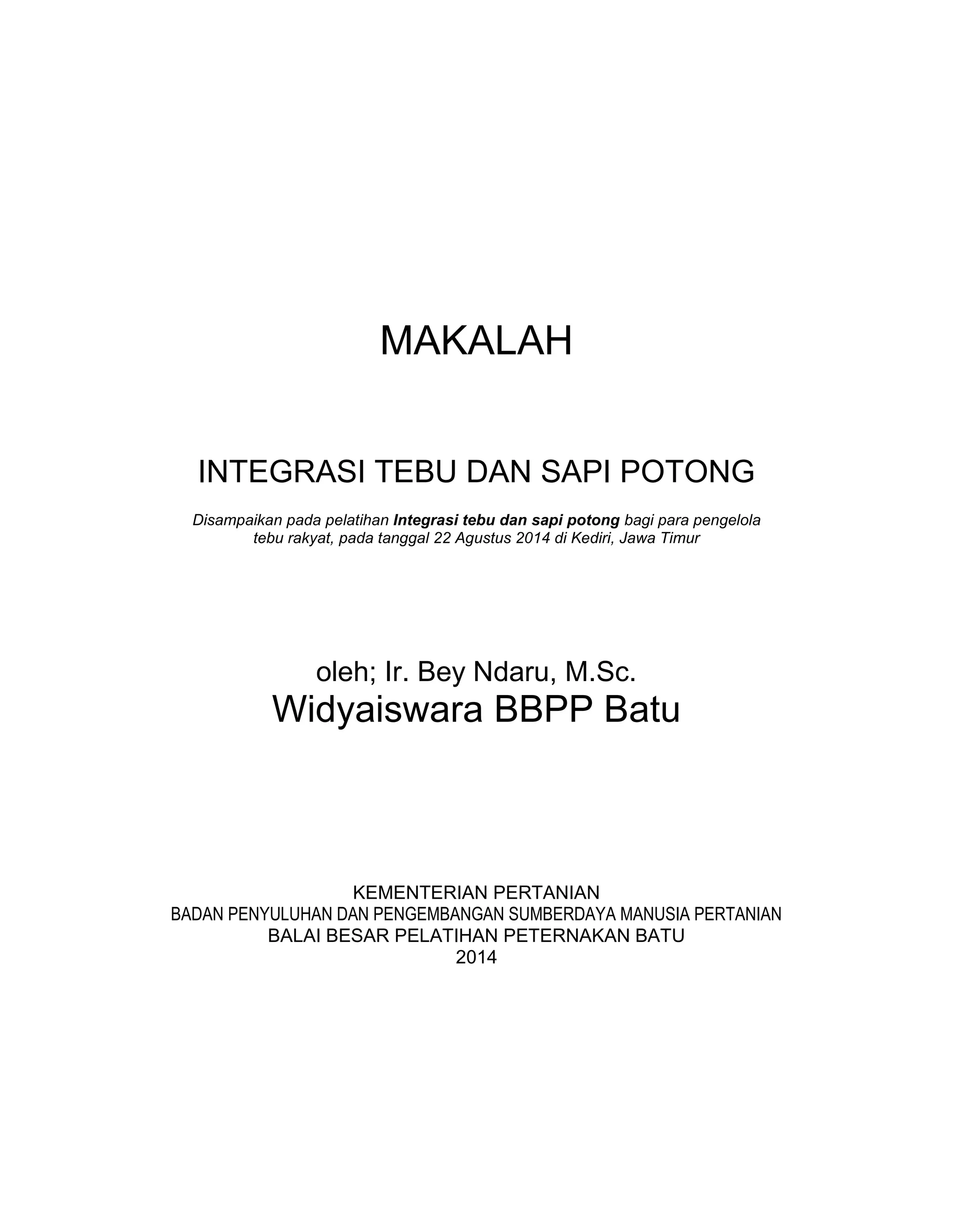 Integrasi Tebu dan Sapi Potong | PDF