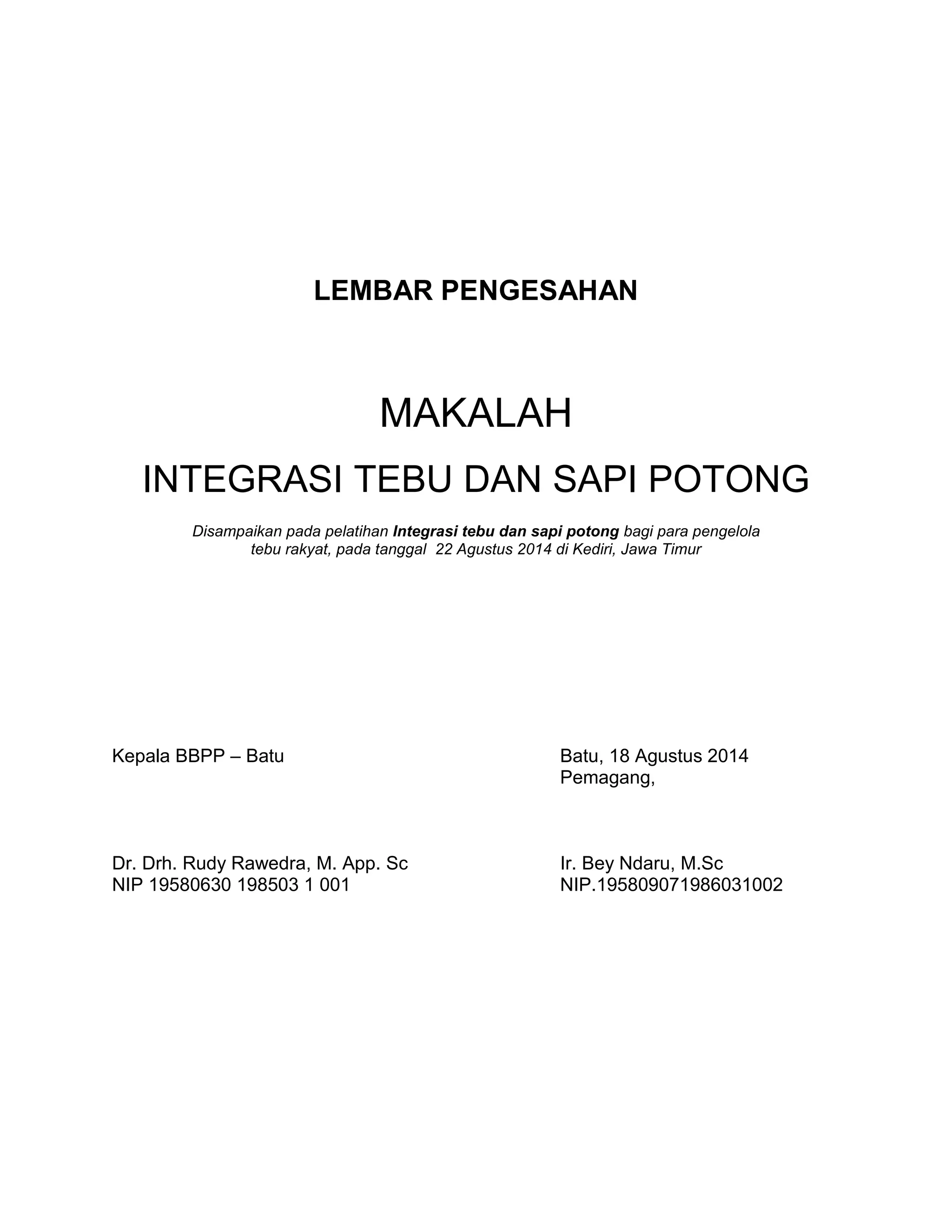 Integrasi Tebu dan Sapi Potong | PDF
