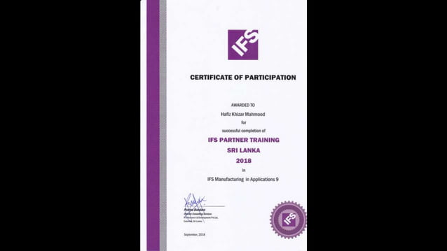 IFS Partner Training Certificates | PPT