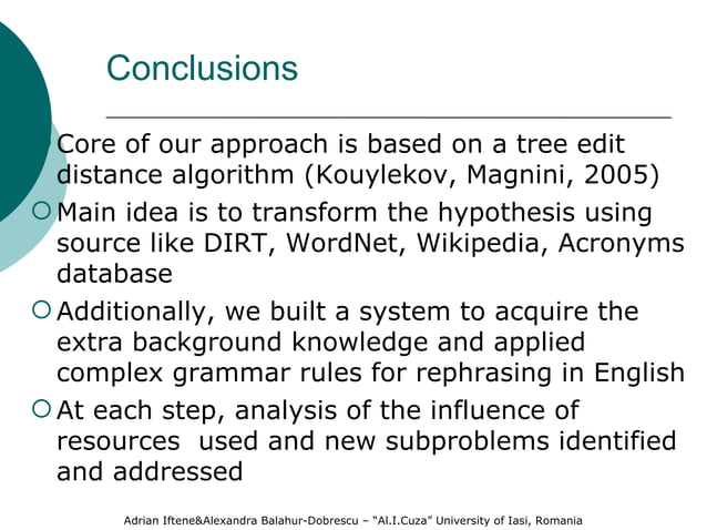 Hypothesis Transformation and Semantic Variability Rules Used in RTE | PPT