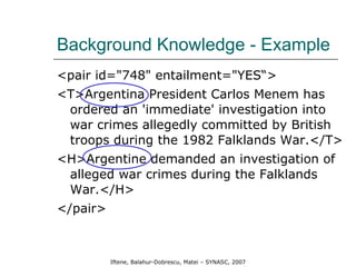 A Distributed Architecture System for Recognizing Textual Entailment | PPT