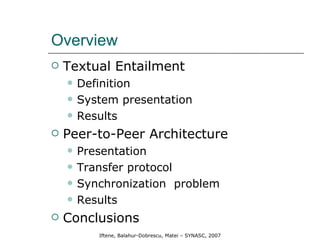 A Distributed Architecture System for Recognizing Textual Entailment | PPT