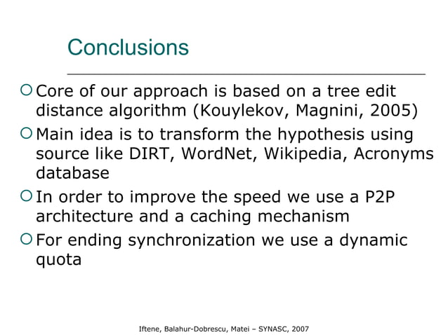 A Distributed Architecture System for Recognizing Textual Entailment | PPT