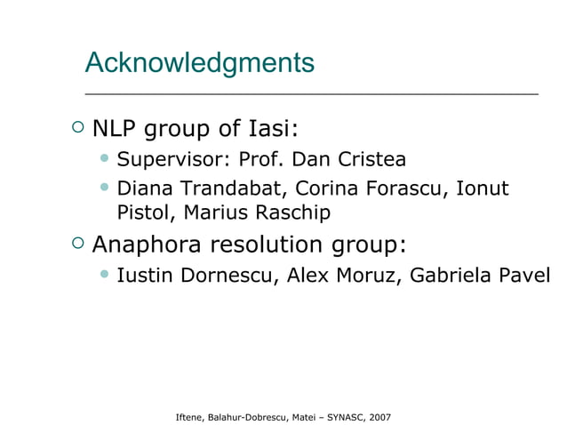 A Distributed Architecture System for Recognizing Textual Entailment | PPT