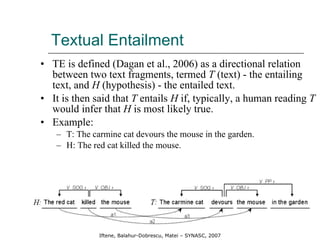 A Distributed Architecture System for Recognizing Textual Entailment | PPT