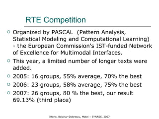 A Distributed Architecture System for Recognizing Textual Entailment | PPT
