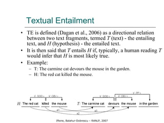 Improving a Question Answering System for Romanian Using Textual Entailment | PPT