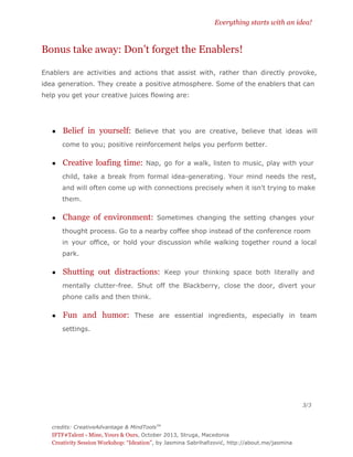 Ideafication, Creativity Session Workshop handouts | PDF