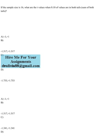 If the sample size is 16, what are the t values when 0.10 of values .pdf