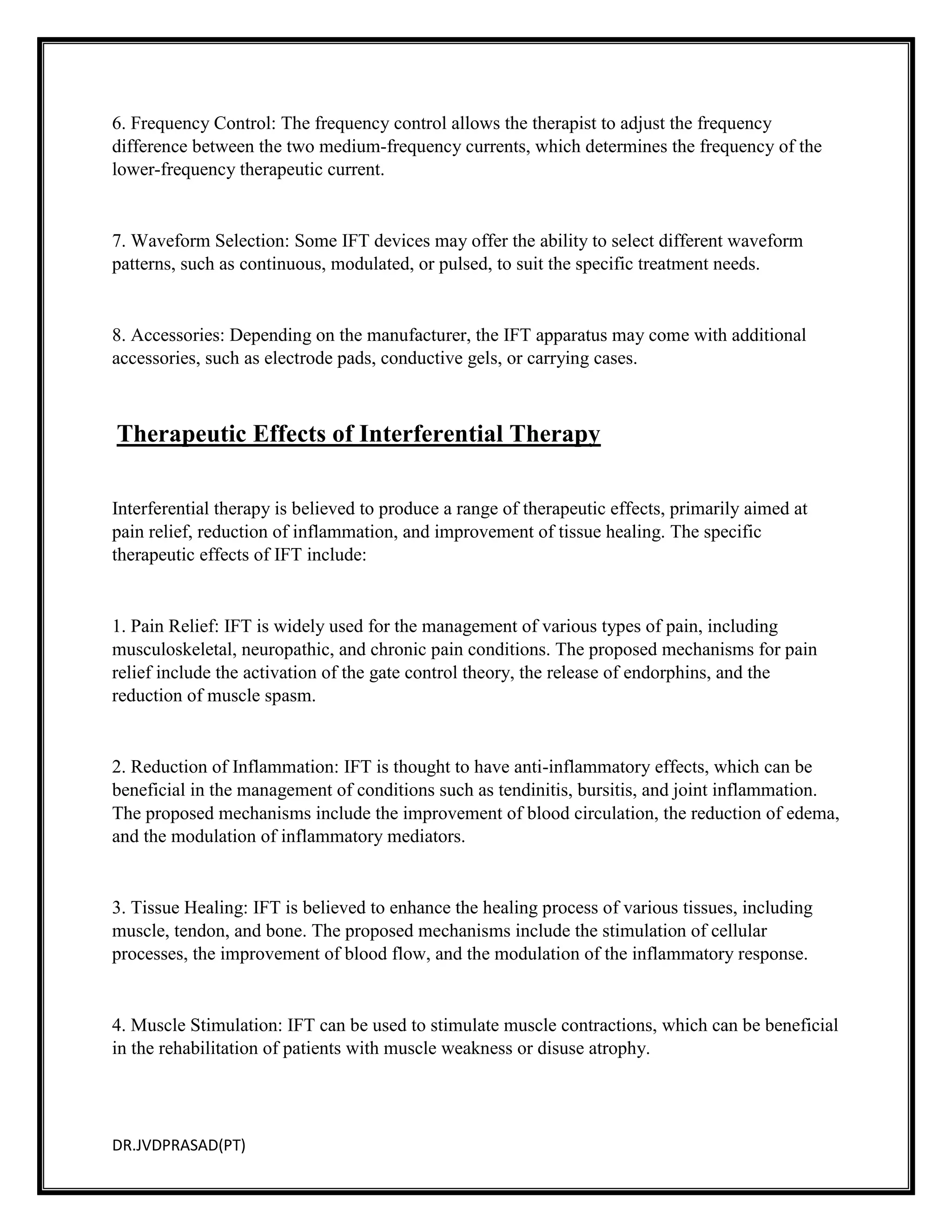 IFT -INTERFERENTIAL THERAPTY- MEDIUM FREQUENCY CURRENTS | DOCX