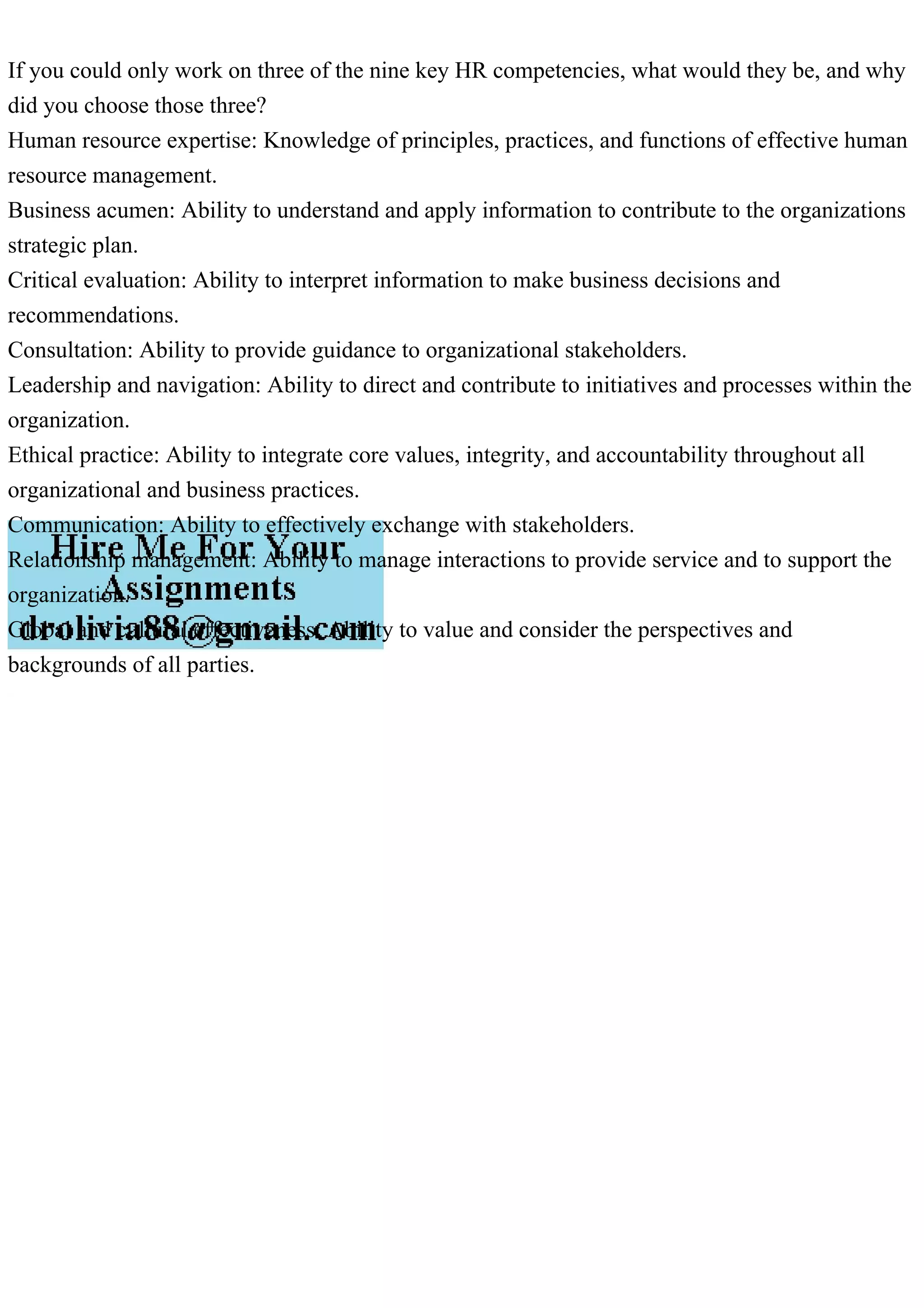 If you could only work on three of the nine key HR competencies, wha ...