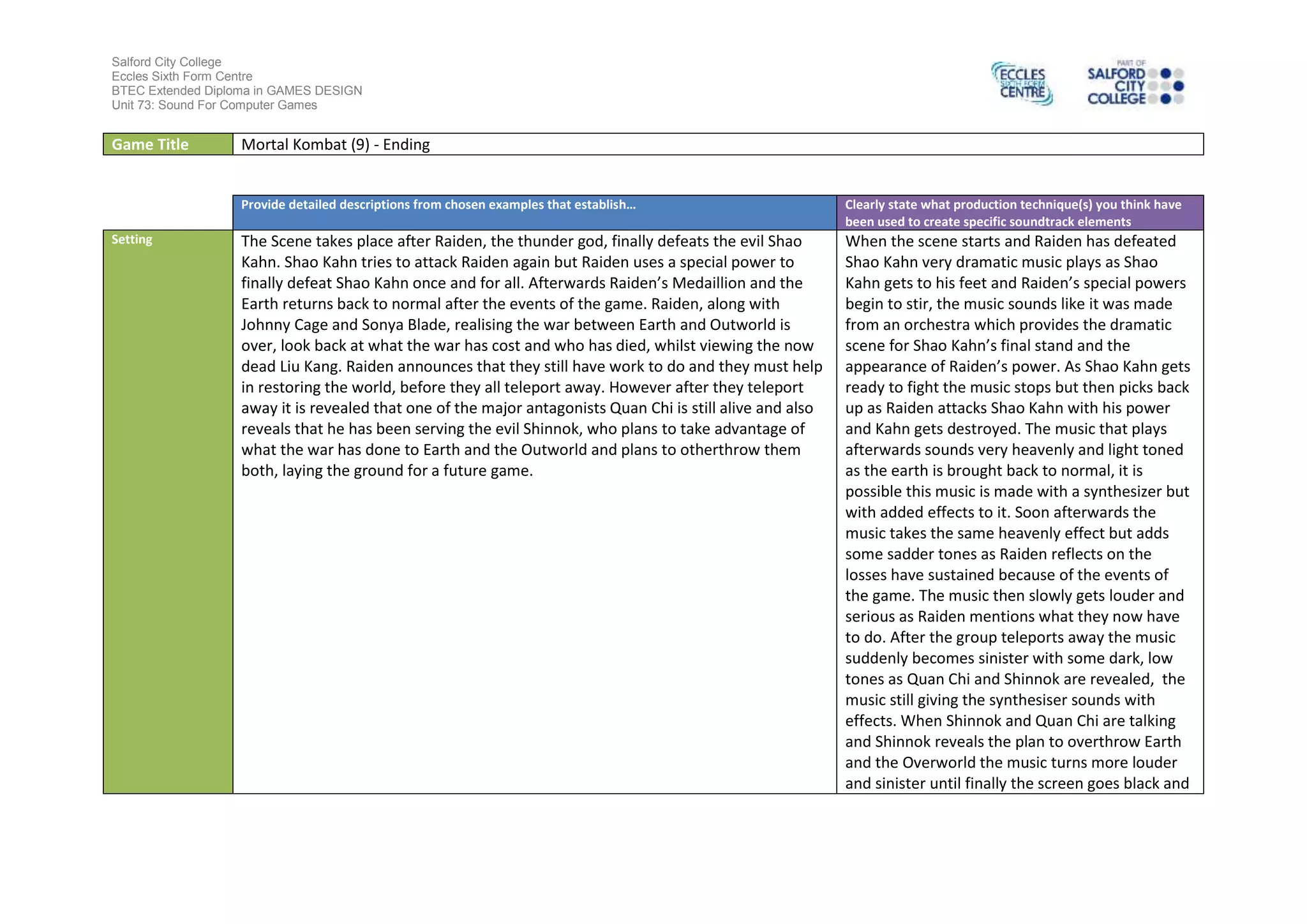 Ig1 task 2 analysis work sheet mk9 | PPT