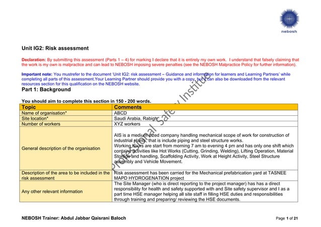 IG2May2022.docx. For ig2 NEBOSH project pdf | PPT