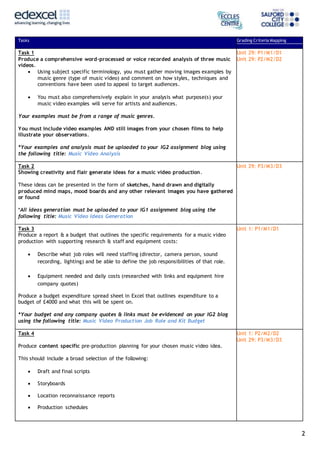 _ig2 music video production assignment 2014 to 2015 | PDF