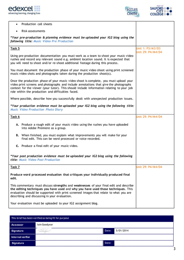 _ig2 music video production assignment 2014 to 2015 | PDF