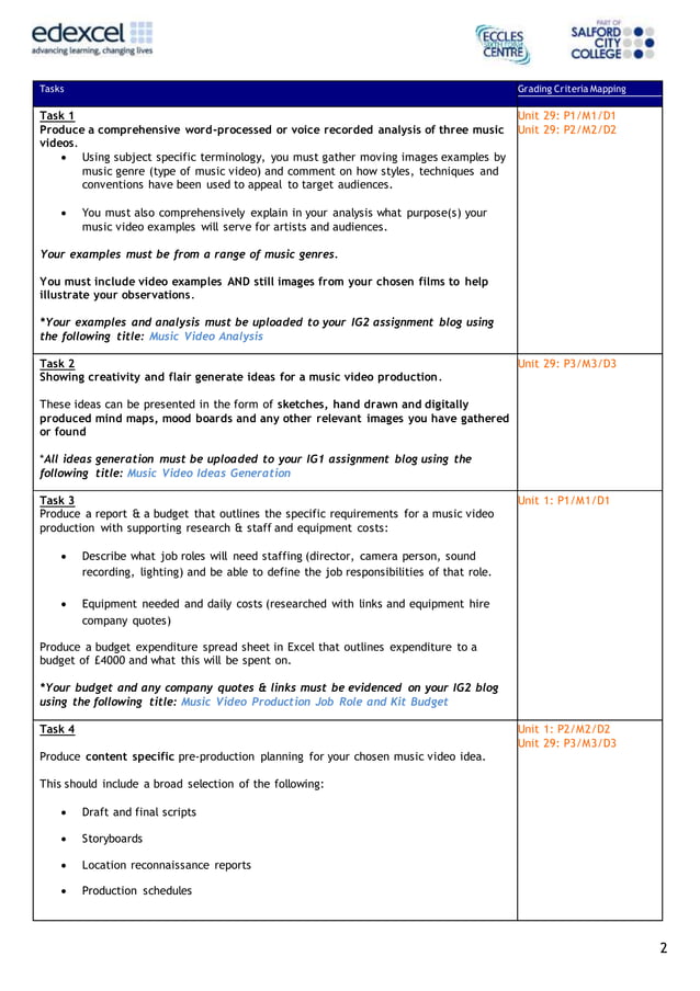 _ig2 music video production assignment 2014 to 2015 2 | PDF