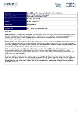 _ig2 music video production assignment 2014 to 2015 (2) | DOCX | Video ...