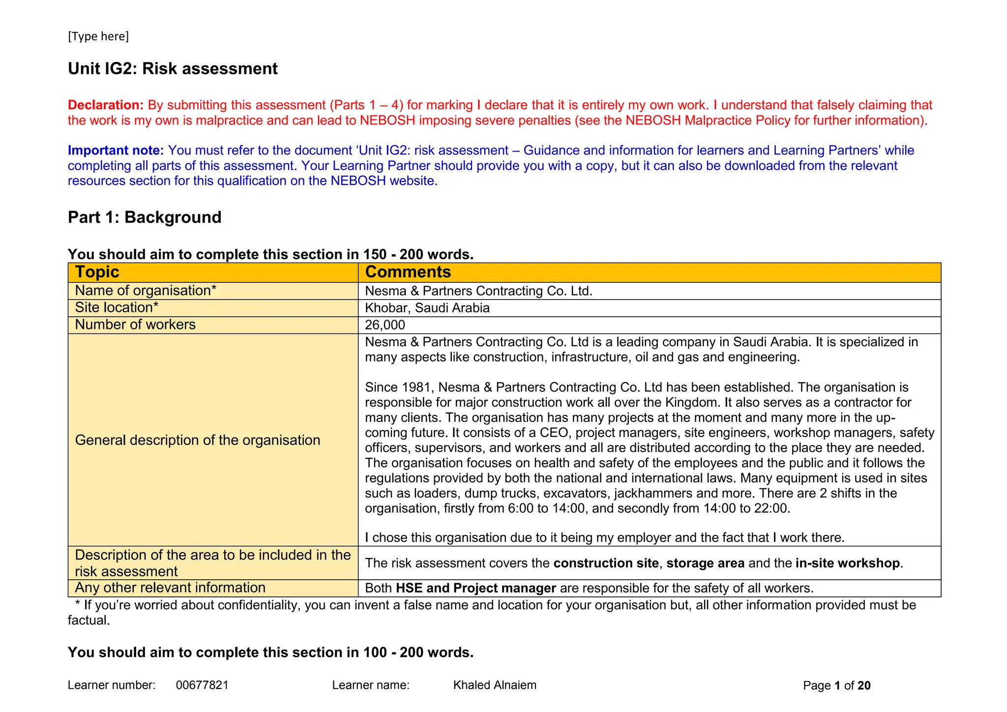 IG2 Risk Assessment.for any copany .docx