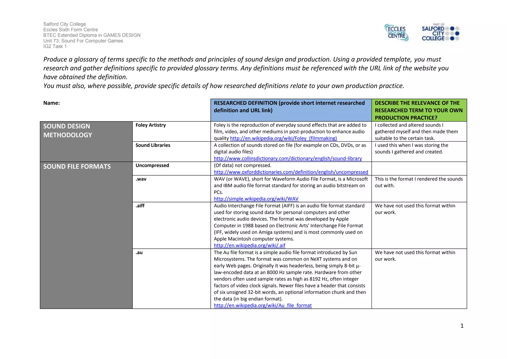 IG2 Task 1 Worksheet | PPT