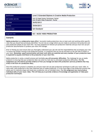 Ig3 music video assignment | PDF