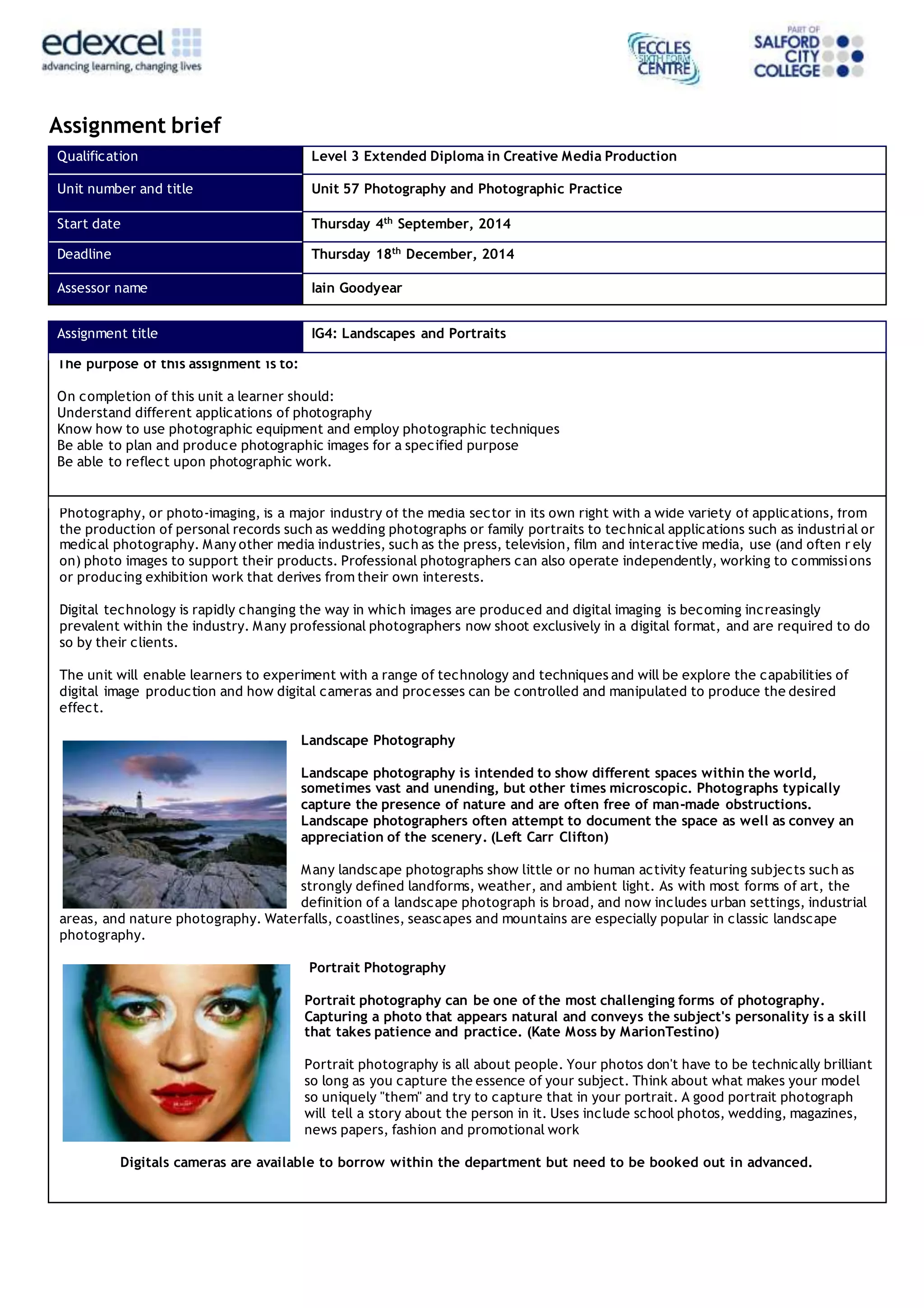 Ig4 assignment landscapes and portraits 2014 to 2015 assignment brief ...