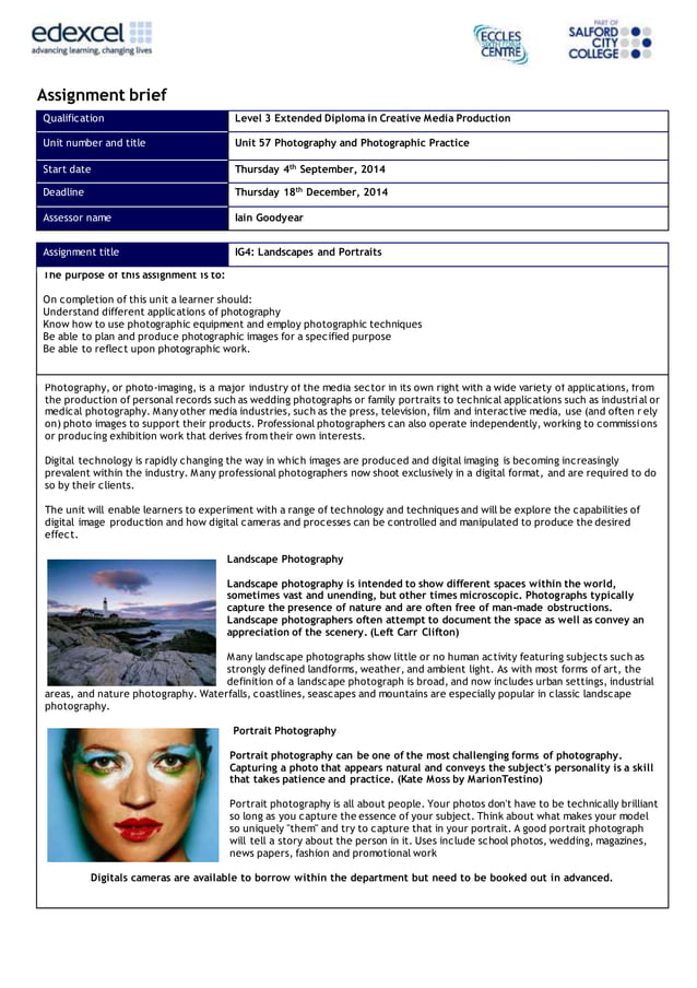 Ig4 assignment landscapes and portraits 2014 to 2015 assignment brief | PDF