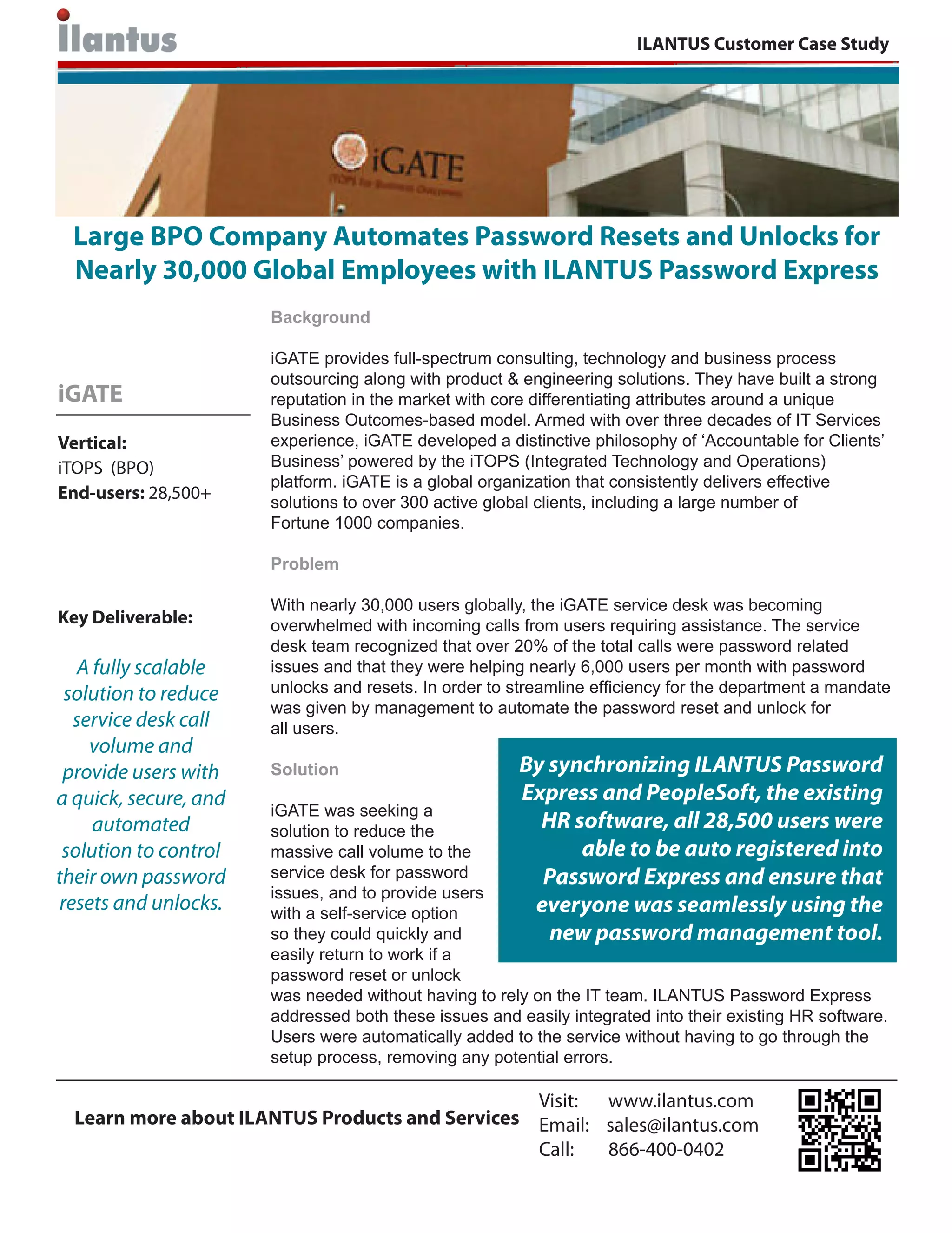 ILANTUS Customer Case Study -- iGATE | PDF