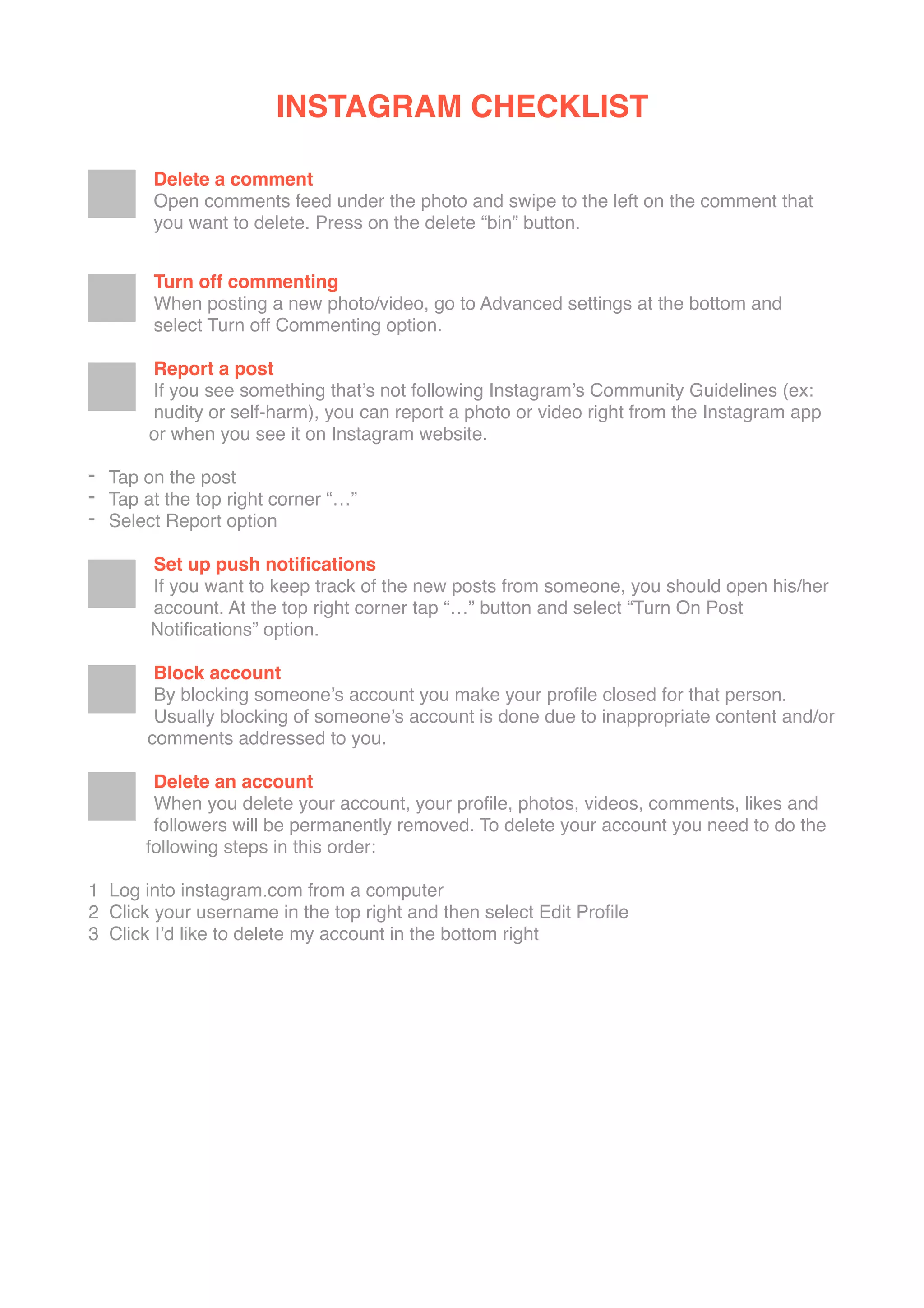 Instagram checklist | PDF
