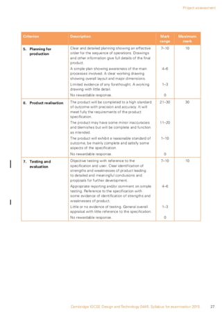 IGCSE D&T - Coursework Assessment | PDF
