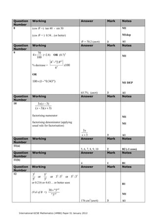 Igcse1.jan12 ms maths b | PDF | Educational Assessment | Education