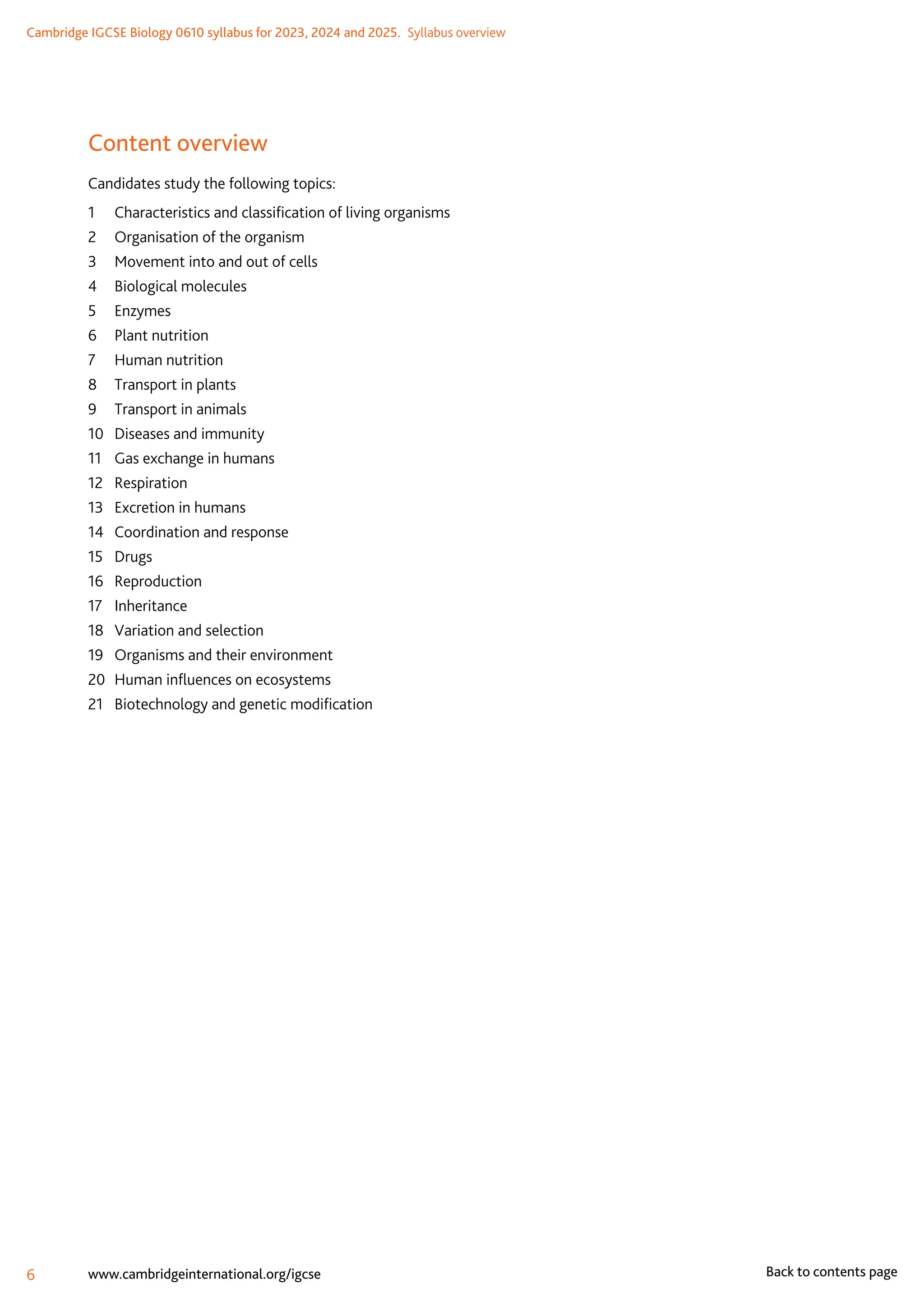IGCSE Biology (0610) syllabus for the year 2023-2025 | PDF