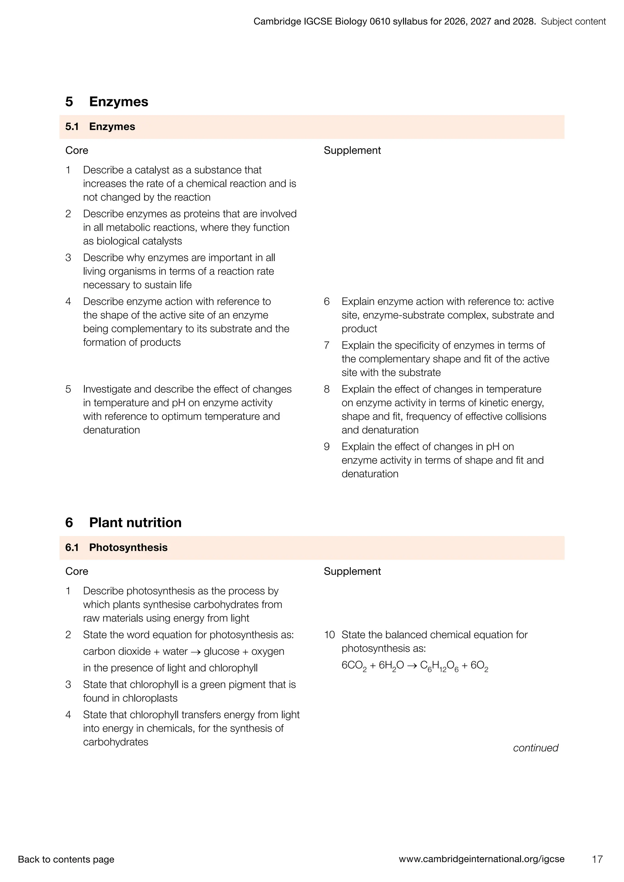 IGCSE Biology (0610) 2026-2028 syllabus. | PDF
