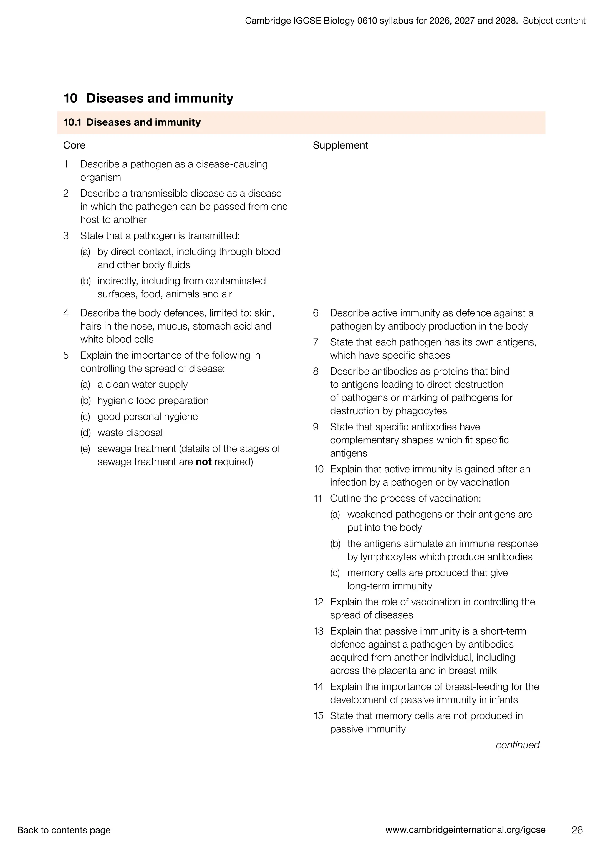 IGCSE Biology (0610) 2026-2028 syllabus. | PDF